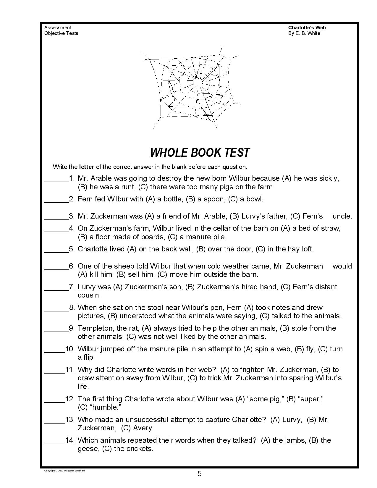 Charlotte’s Web Whole Book Comprehension Test/4th 5th Quiz
