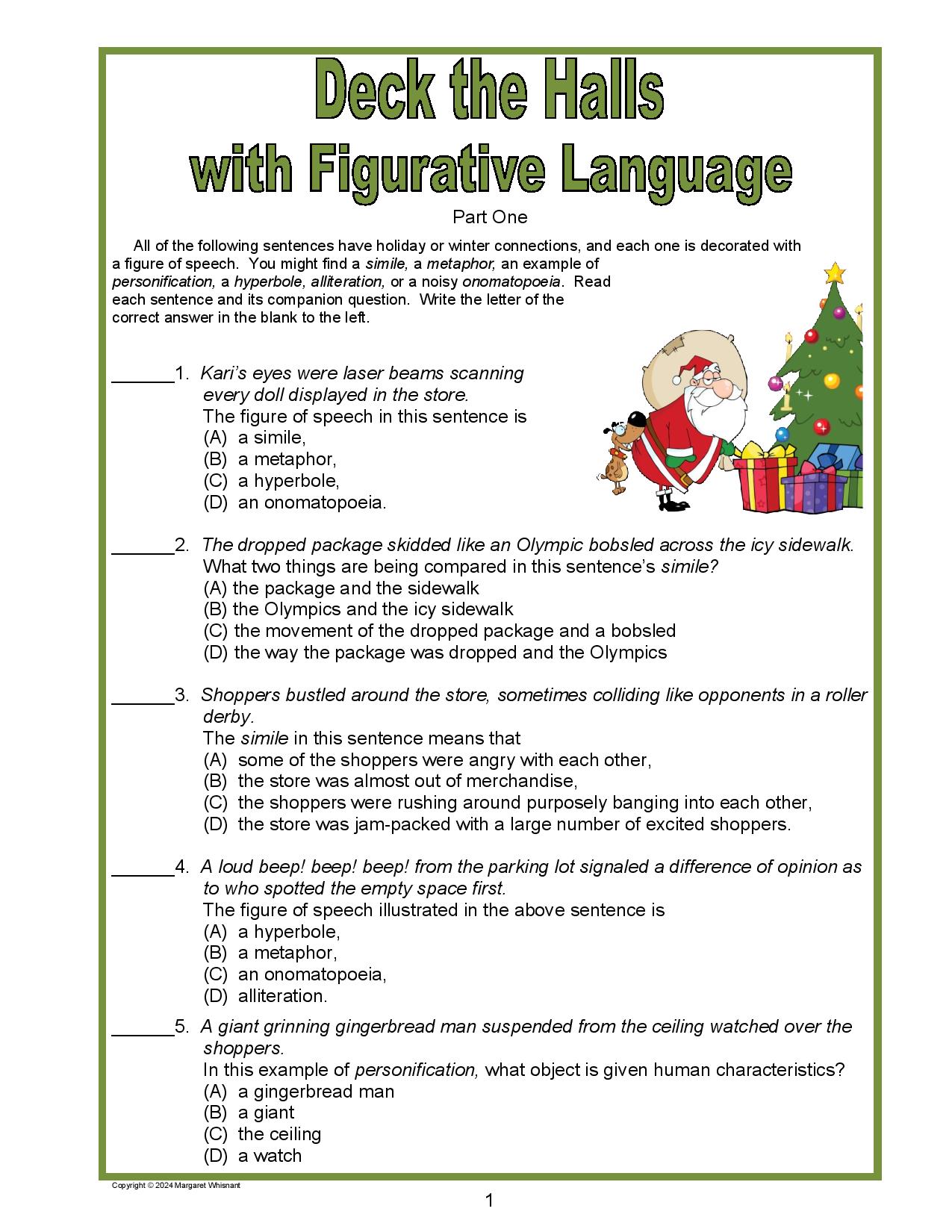 Figurative Language Christmas/December | 6th 7th 8th Grade