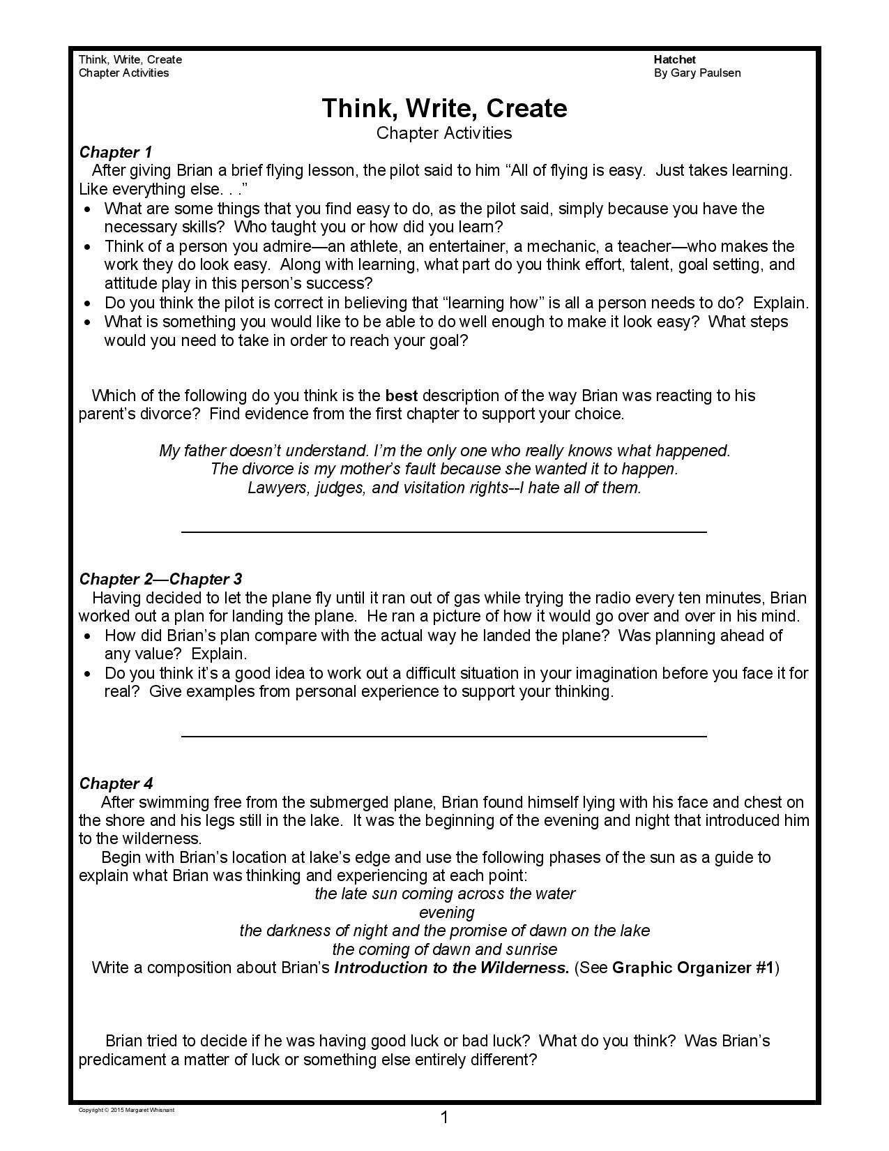 Hatchet Questions for Thinking/Writing Graphic Organizers