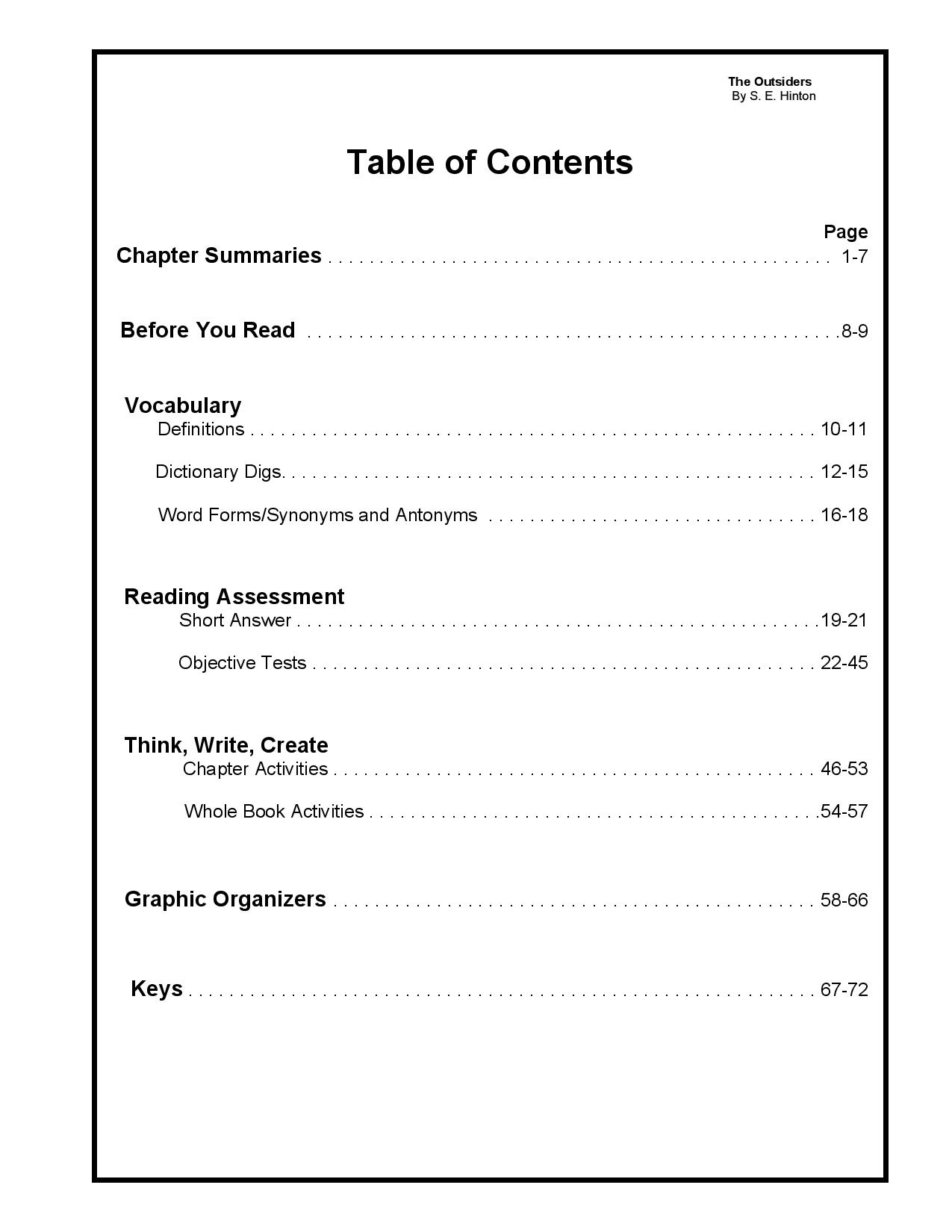 The Outsiders A Novel Study Guide/Tests Worksheets Writing
