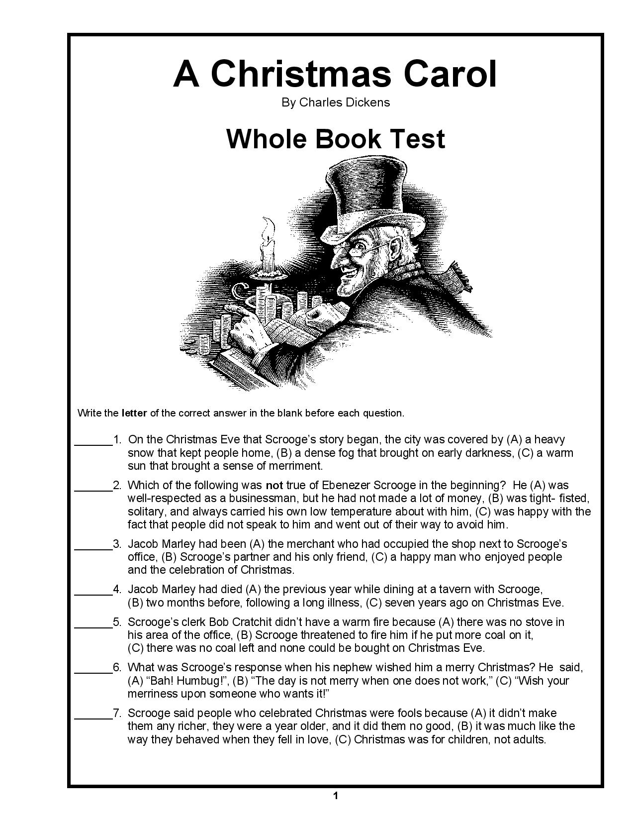 A Christmas Carol Whole Book Comprehension Test/Quiz