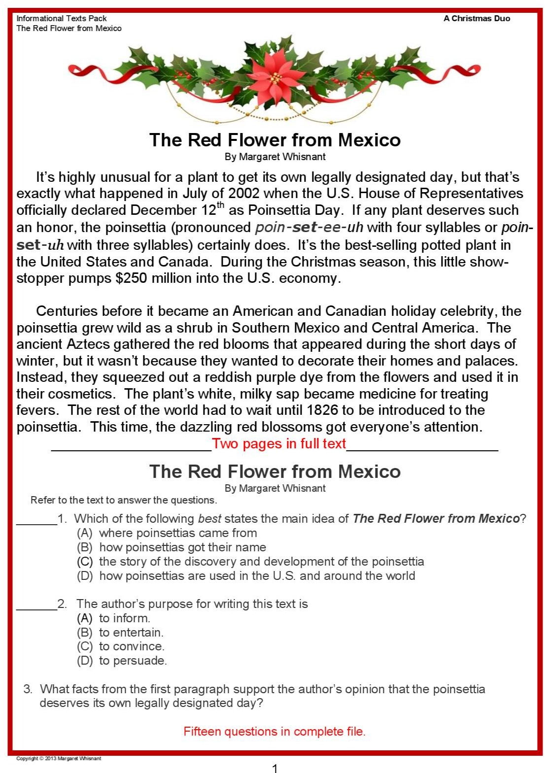 Christmas Reading Passages Nonfiction/ A Christmas Duo