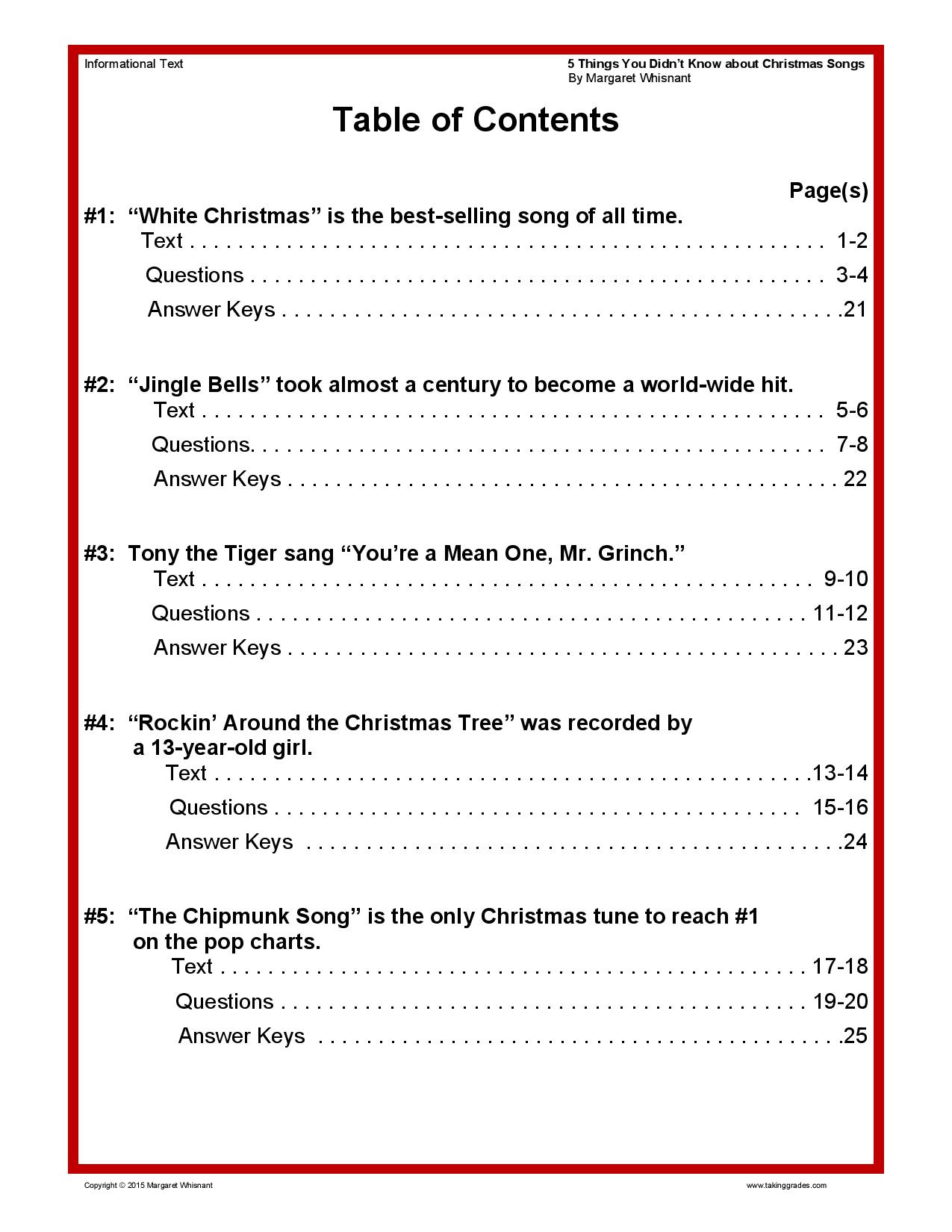 Christmas Reading Passages Informational Texts about Songs
