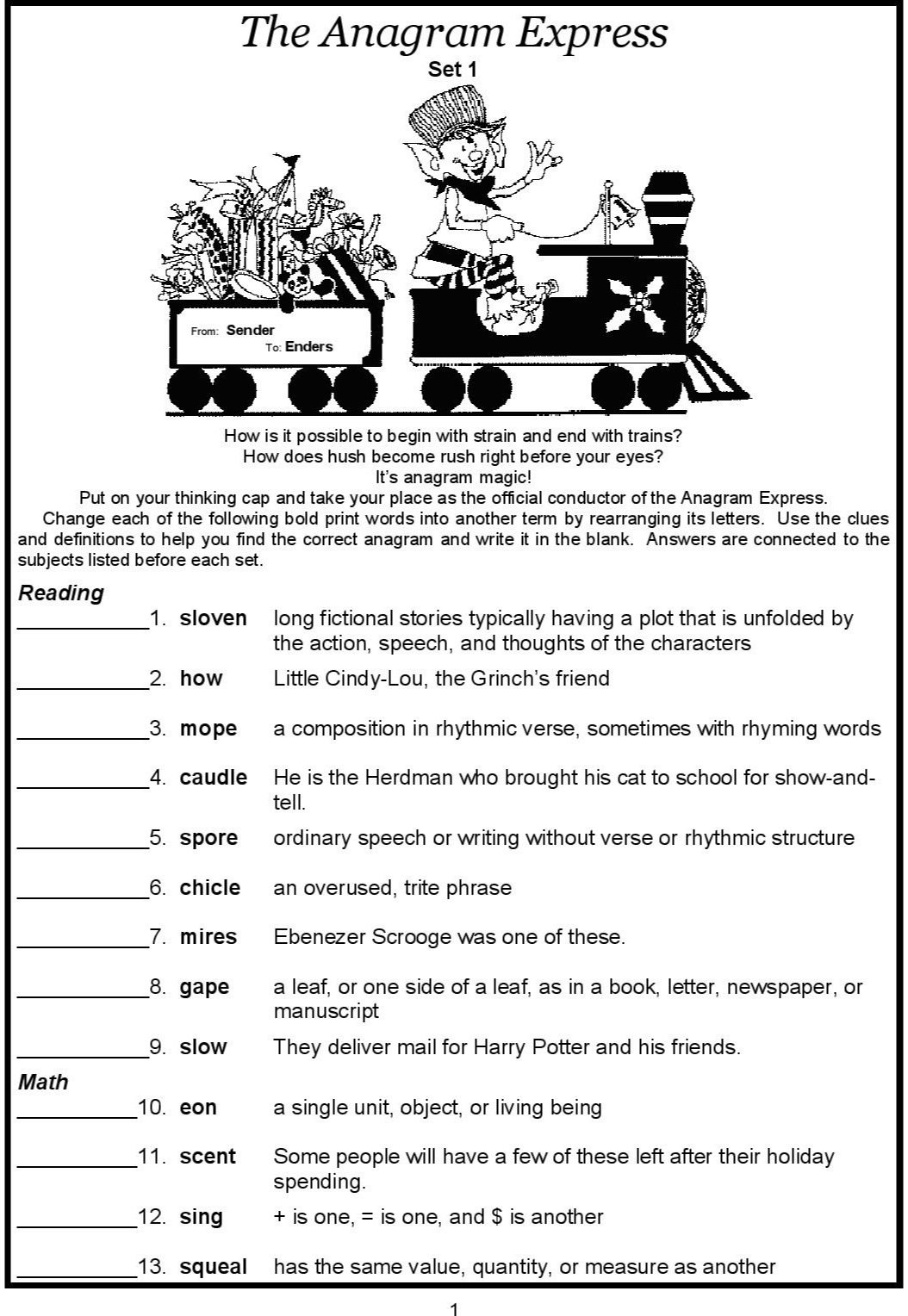 Christmas December Bell Ringers Anagram Express/Worksheets