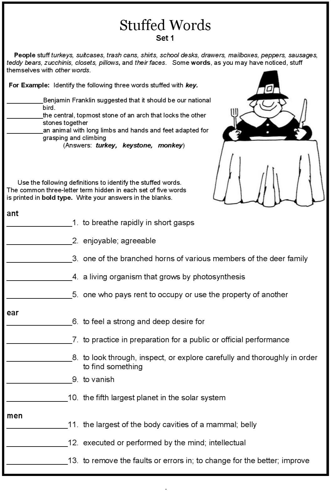 Thanksgiving Bell Ringers: Vocabulary with Stuffed Words