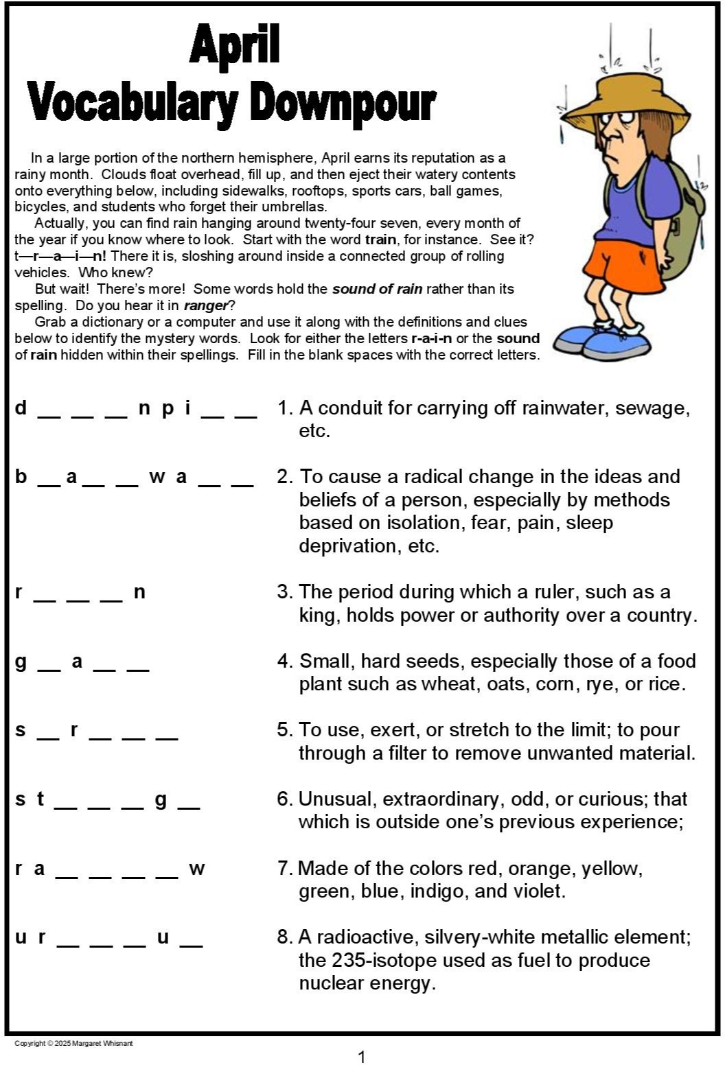 April Bell Ringers with Vocabulary and Idioms Worksheets