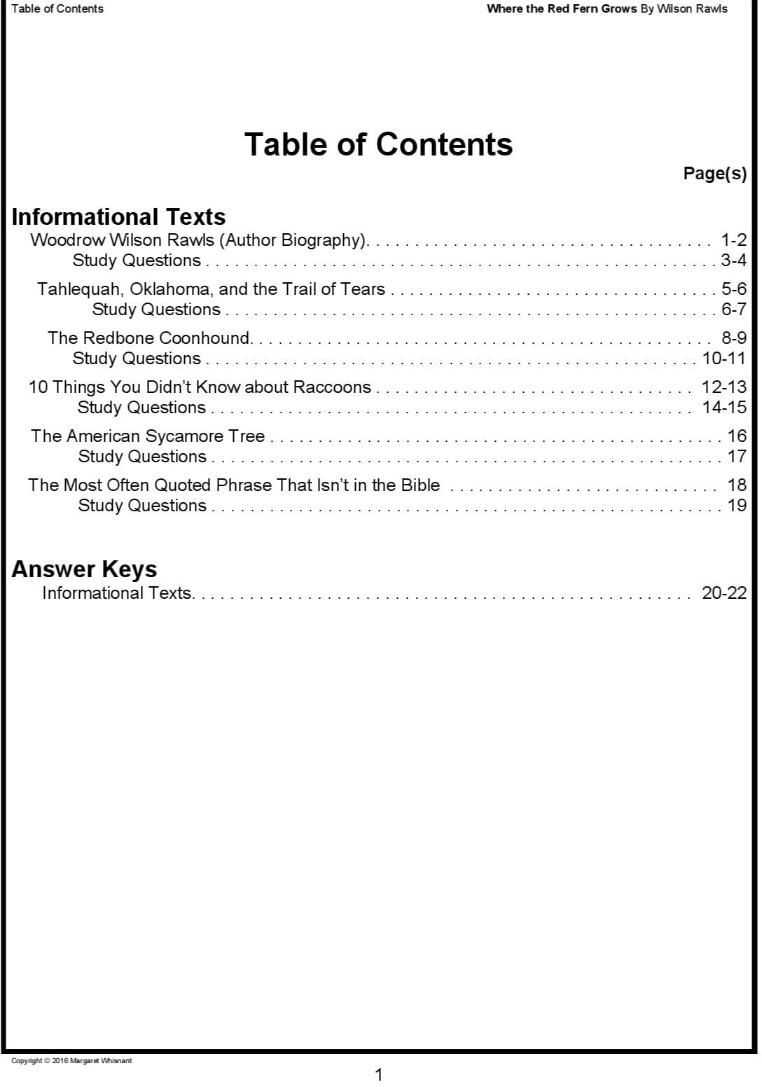 Where the Red Fern Grows Nonfiction Informational Texts