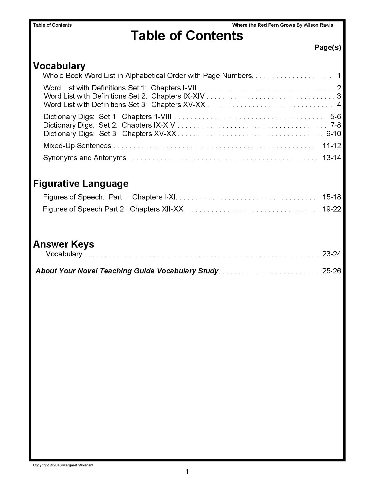 Where the Red Fern Grows Vocabulary/Figurative Language